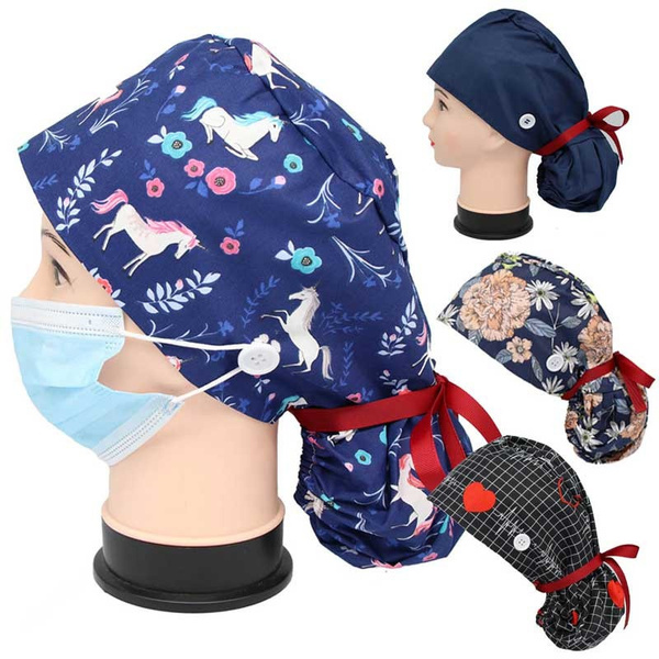 Surgical Scrub Cap Doctor Nurse Bouffant Hat Adjustable Head Cover with ...