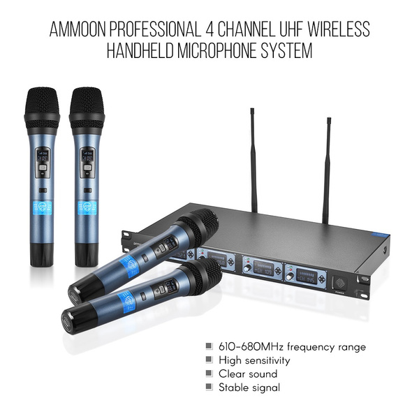 Ammoon 4D Professional 4 Channel UHF Wireless Handheld Microphone ...