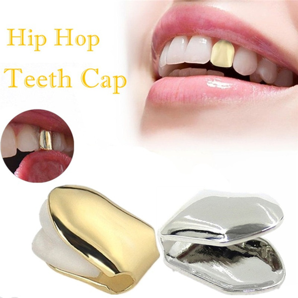 4 Colors Custom Fit Gold Plated Hip Hop Single Tooth Grillz Cap Top ...
