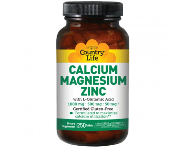 Country Life Vitamins Calcium 1000 mg Magnesium 500 mg Zinc 50 mg with ...