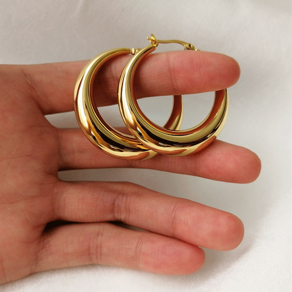 Simple Style Huge Exaggerated Earrings Rap & Hip Hop Jewelry 316L ...