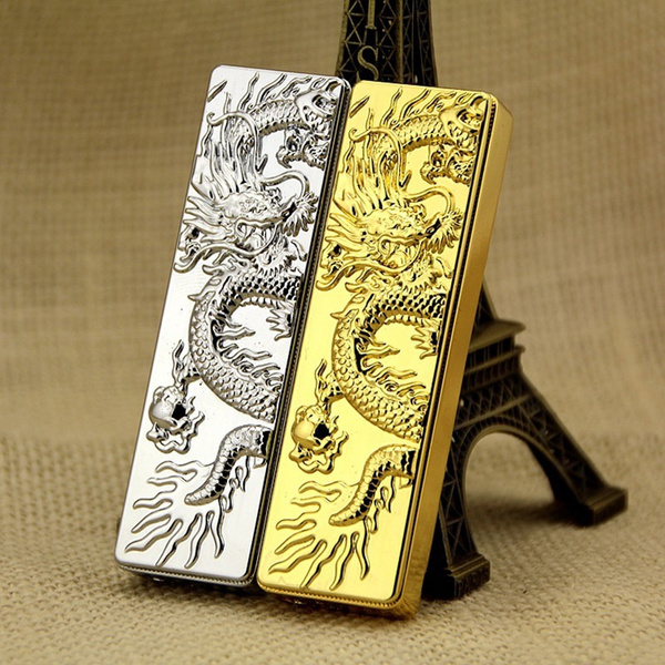 Unusual Torch Gold Turbo Lighter Retro Luxury Embossed Dragon Metal Gas ...