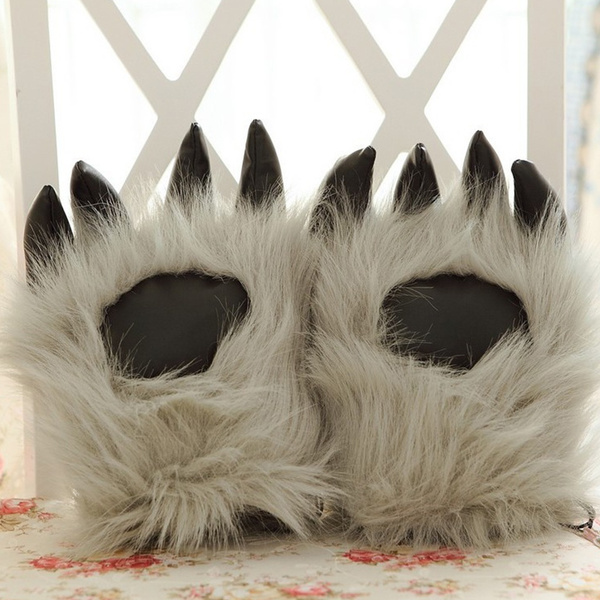 Faux Fur Bear Wolf Werewolf Paw Gloves Funny Winter Furry Animal Claw ...