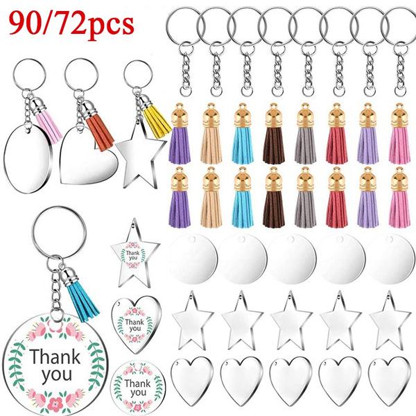 90/72 Acrylic Clear Circle Discs Keychain Set Round Acrylic Keychain ...