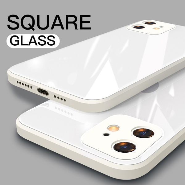 Square Liquid Tempered Glass Case For iPhone 12 Mini 12 Pro Max 11 Pro ...