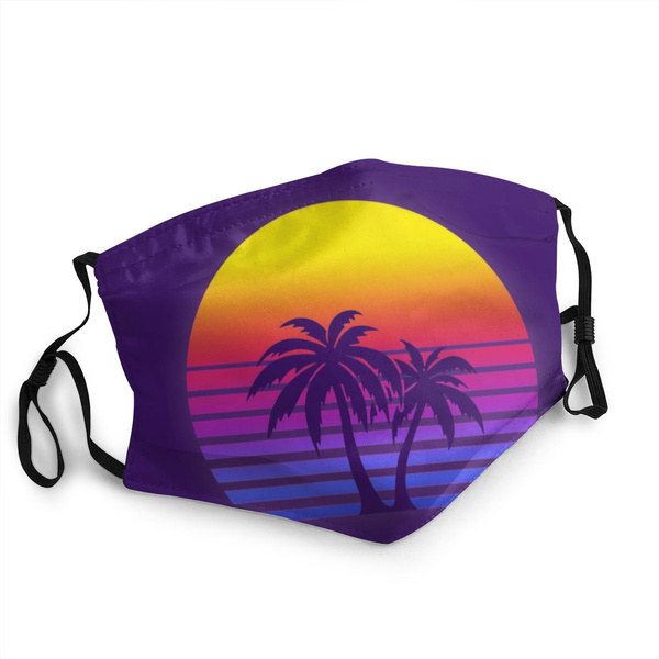 Non-Disposable Synthwave Sun Trees Mask For Face Japanese 80S Aesthetic ...