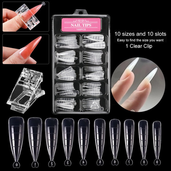 Clear Nail Tips Manicure Kit Plastic Nails UV Gel French Full Cover ...