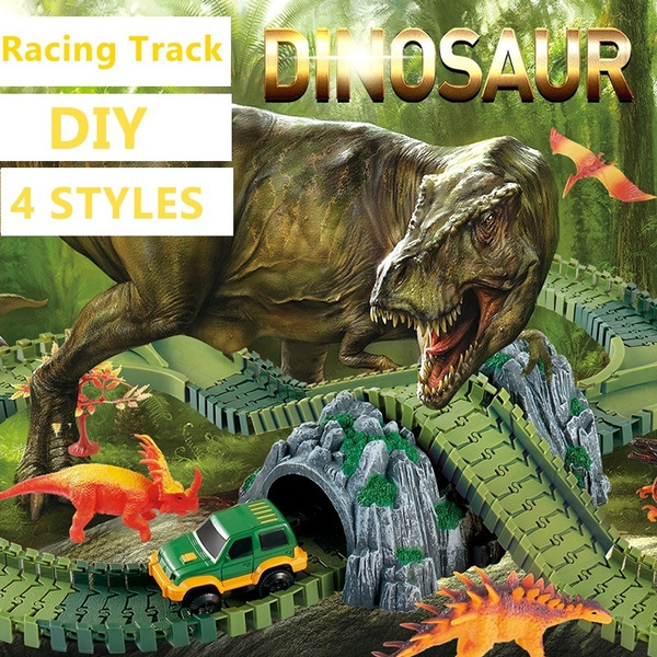 DIY Dinosaur Racing Track Assembly Flexible Twister Electric Track Car ...