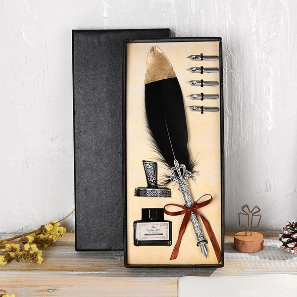 Caligraphy Feather Quill Pen and Ink Set, Old Fashioned Calligraphy ...