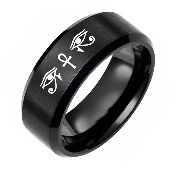 The Eye of Horus Egyptian Ankh Cross Design Ring Titanium Steel Ancient ...