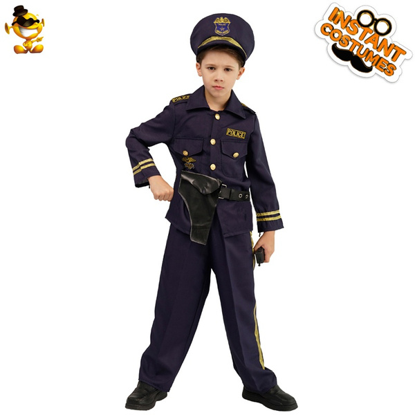 Boy Police Costume Role Play Halloween Children Blue Police Uniform ...