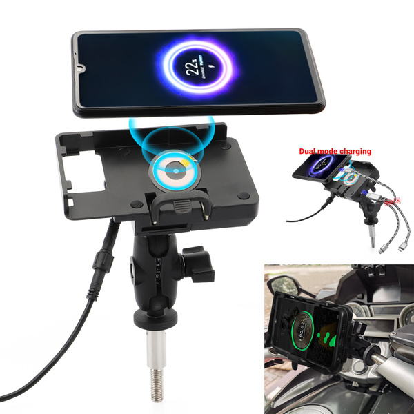 Motorcycle Phone Mount 2 in 1 Wireless/ USB Quick Charger Holder ...