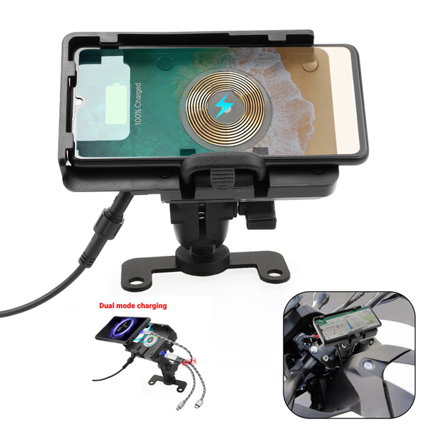 Motorcycle Phone Mount 2 in 1 Wireless/ USB Quick Charger Holder ...