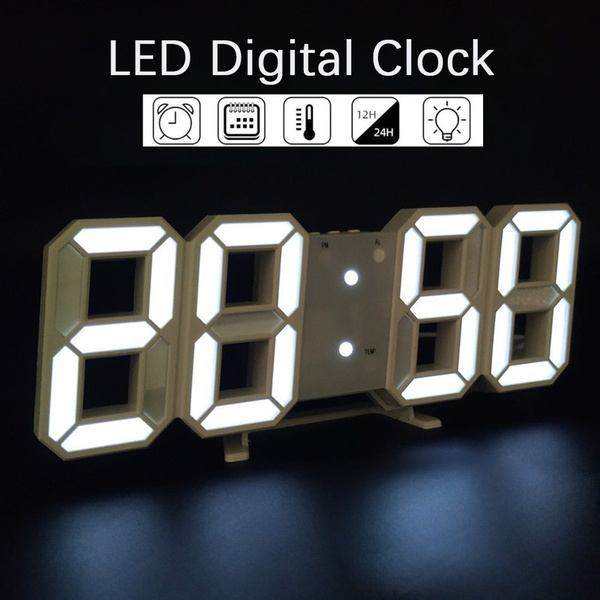3D LED Digital Wall Clock Date Time Celsius Nightlight Display Table ...