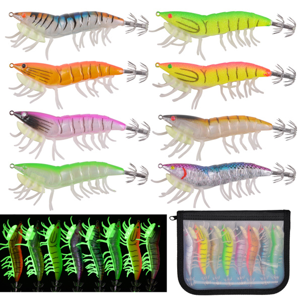 8pcs/bag Luminous Squid Jigs Hooks Fishing Lures Cuttlefish Shrimp with ...