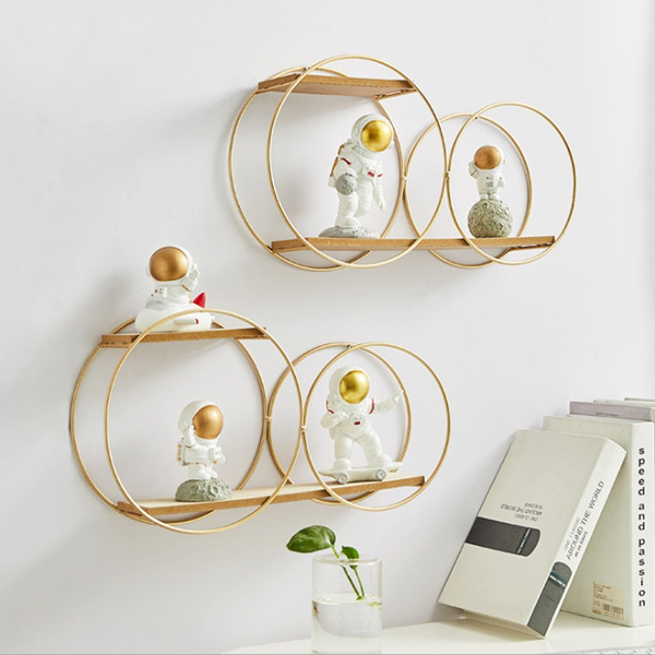 Metal Retro Wrought Iron Rack Wall-mounted Geometric Shelf Storage Rack ...