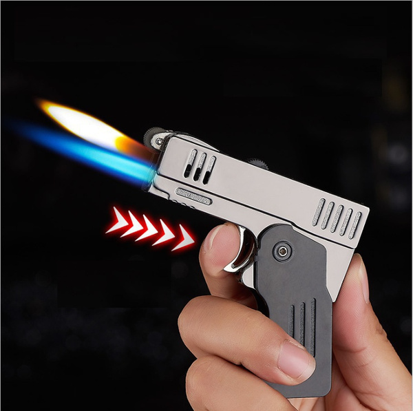 Lighter For Man Gift Blue&Yellow Dual Flame Jet Lighters Gun shape ...