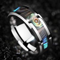 8mm Abalone Shell Beveled Edge Tungsten Ring Fashion Party Jewelry for ...