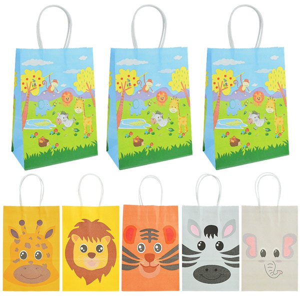 21cm Jungle Animals Packaging Paper Bags with Handle Zoo Birthday Party ...