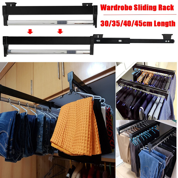 Pull-Out Closet Hanger Rack Valet Rod Adjustable Wardrobe Clothing Rail ...