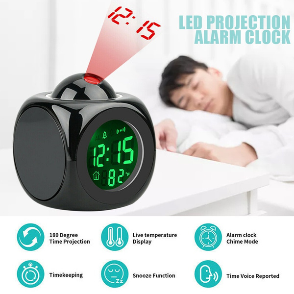 LED Digital Projection LCD Voice Talking Alarm Clock Time Temperature ...