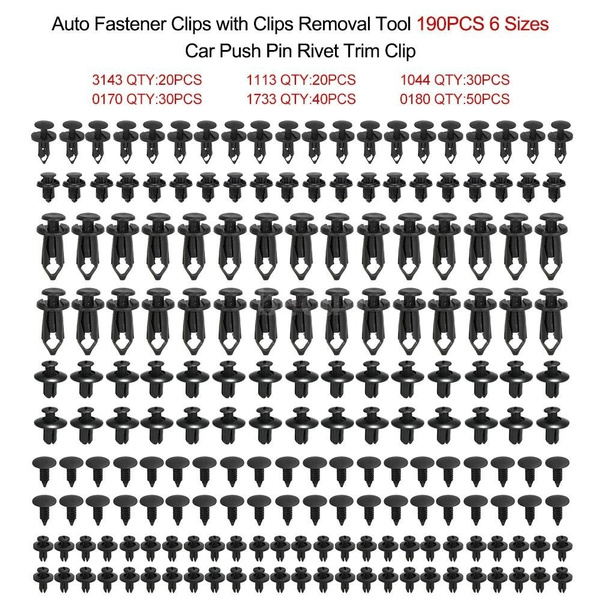 190Pcs 6 Sizes Universal Auto Fastener Clips Plastic Fastener Rivet ...