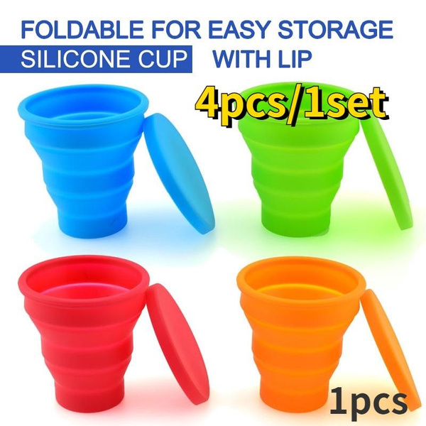 4pcs【1set】1pcsCreative Silicone Folding Cup with Lid, Easy To Carry ...