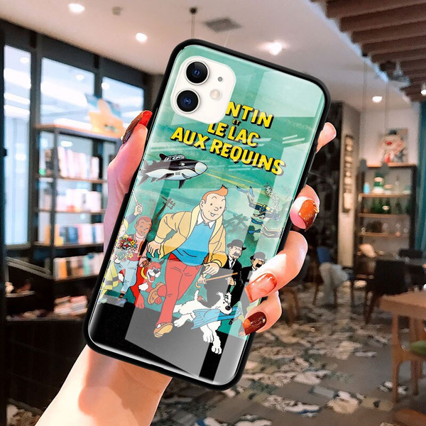 Tintin Cartoon Luxury Glass Mobile Phone Case For iphone/Samsung/Huawei ...
