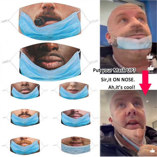 Pretending Not Wear Mask Face Printed Face Mask Funny Mask Reusable ...