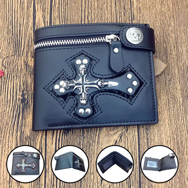 New Punk Crucifix Skull Wallet Retro PU Leather Wallet Men's Short ...