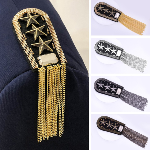1 Pair Star Tassel Chain Epaulet Shoulder Boards Badge Military Suit ...