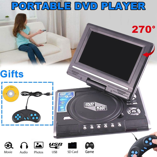 7.8" Portable DVD Player, 270° Swivel Screen, Support CD/DVD/SD Card ...