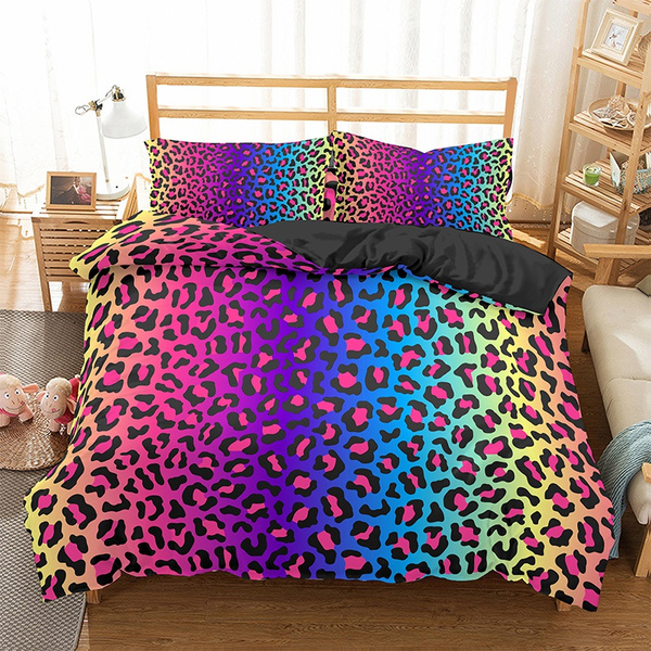 Psychedelic Leopard 3D Bedding Set Abstract Leopard Duvet Cover Rainbow ...