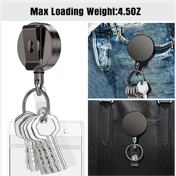 1PC Metal Heavy Duty Pull Ring Retractable Key Chain Recoil Keyring ...