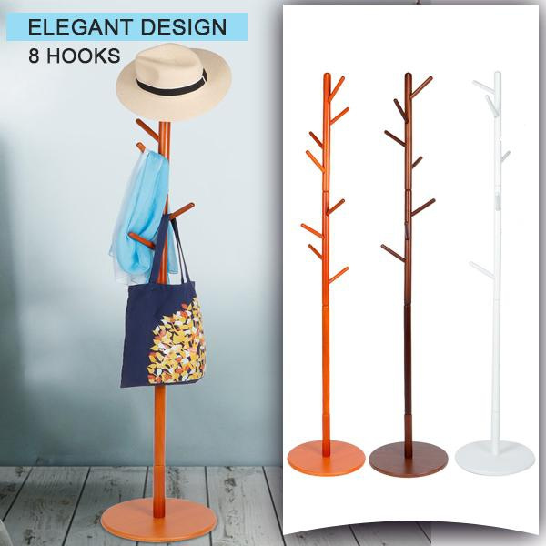 Wooden Coat Rack Tree – 8 Hook Multifunction Hat, Jacket And Sweater ...