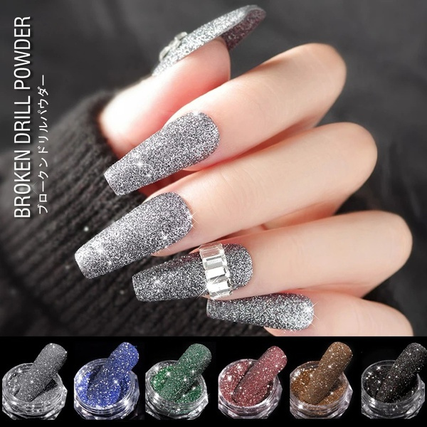 1PC 8Colors Sparkling Diamond Nail Powder Laser Silver Reflective Nail ...