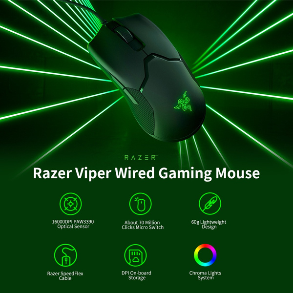 Razer Viper Wired Gaming Mouse 16000DPI RGB Computer Mice PAW3390 ...