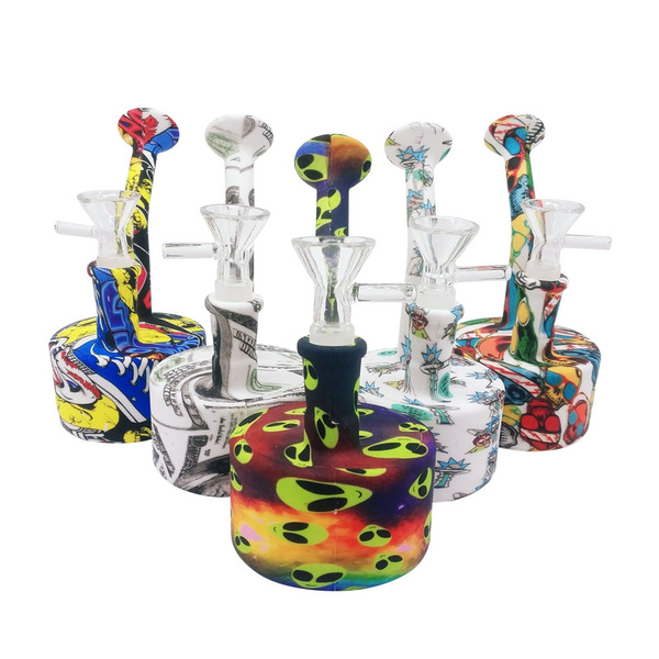 5.5''Silicone Dab Rig Bubbler Water Pipes Smoking Pipe Dry Herb Tobacco ...