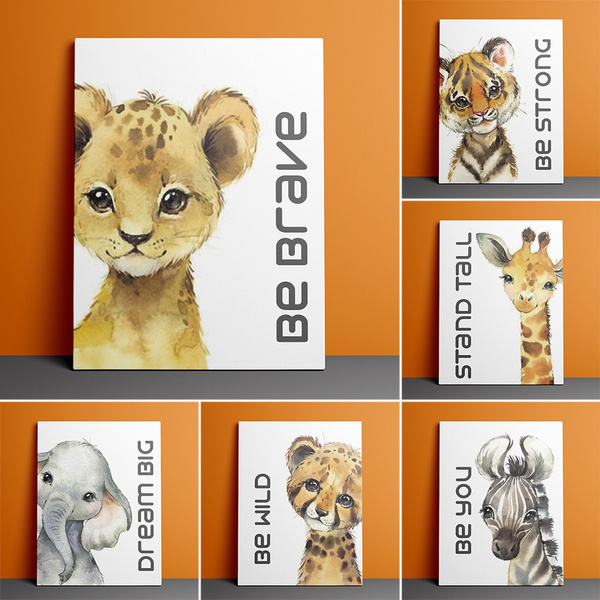 6 Panels Cartoon Animals and Quotes Posters Modern Design Nursery Wall ...