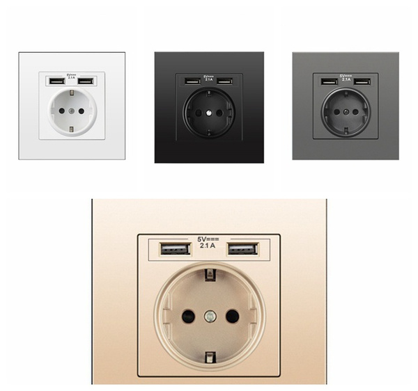 Wall Socket Round Hole with Double USB Acrylic Bedroom Plug | Wish
