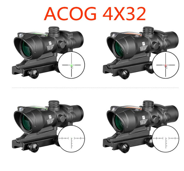 Outdoor Rifle Scope ACOG 4X32 Scope Sight Real Fiber Optics Green/Red ...