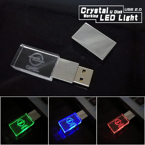 Crystal LED Pendrive Car LOGO for OPEL USB Falsh Drive 64GB 8GB 16GB ...