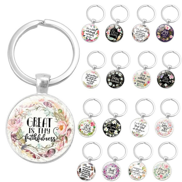 Bible Verses Key Chain Glass Dome Pendant Key Chain Scripture Quote ...