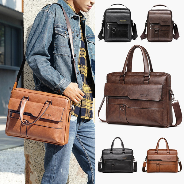Luxury Leather Men's Business Briefcase Retro Messengel Bag Single ...