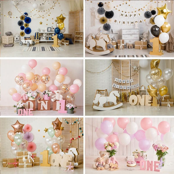 Children Birthday Party Photography Backdrop Cloth Balloons White Brick ...