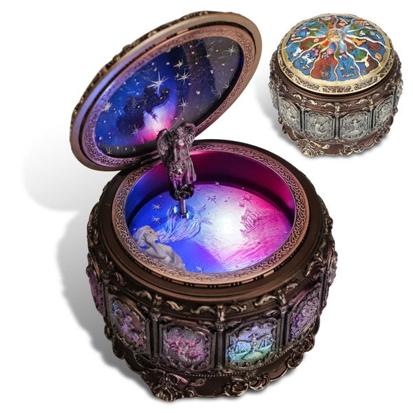 Vintage Music Box with Constellation Rotating LEDLights Twinkling Resin ...