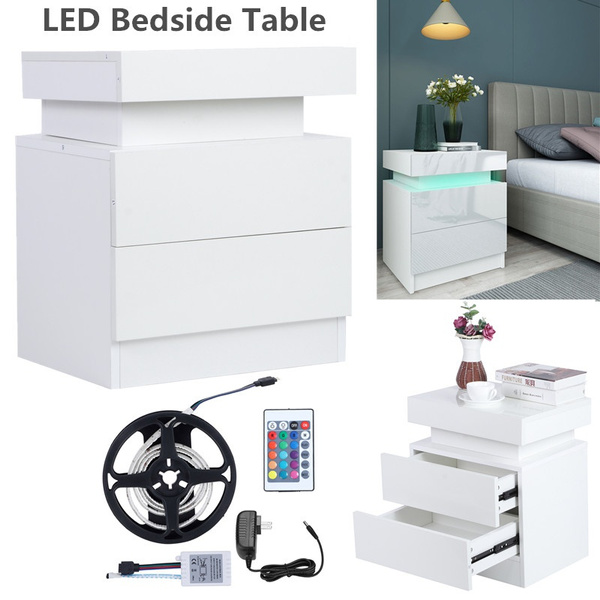 Coloful LED Light Bedside Table Large Capacity Storage Cabinet With 2 ...