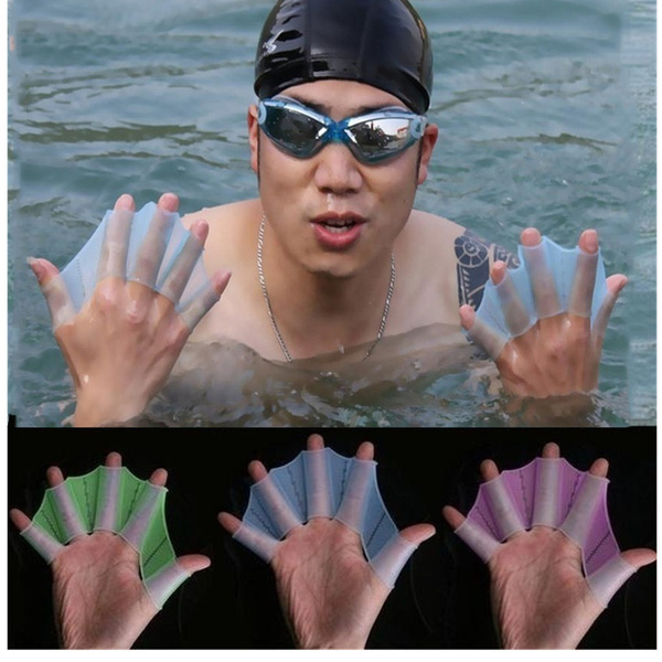 New Silicone Swim Hand Fins Swimming Pool Half Finger Flippers Swim ...