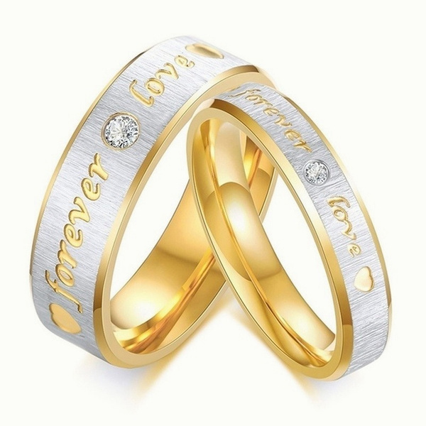 Stainless Steel Couple Forever Love Gold Titanium Couple Rings Jewelry ...