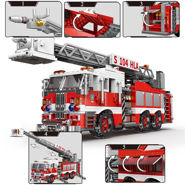 Xingbao City Fire Series Ladder Water Gun Fire Truck Firemen Model ...